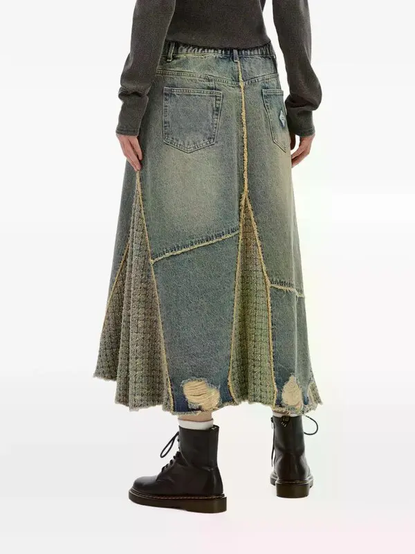 MUSIUM DIV. Patchwork Distressed-finish Midi Skirt