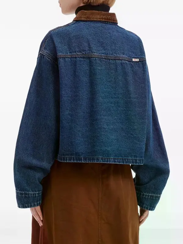 FINGERCROXX Corduroy-collar Cropped Denim Jacket