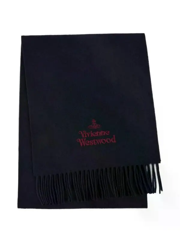 VIVIENNE WESTWOOD Logo-embroidered Fringed Scarf - Blue
