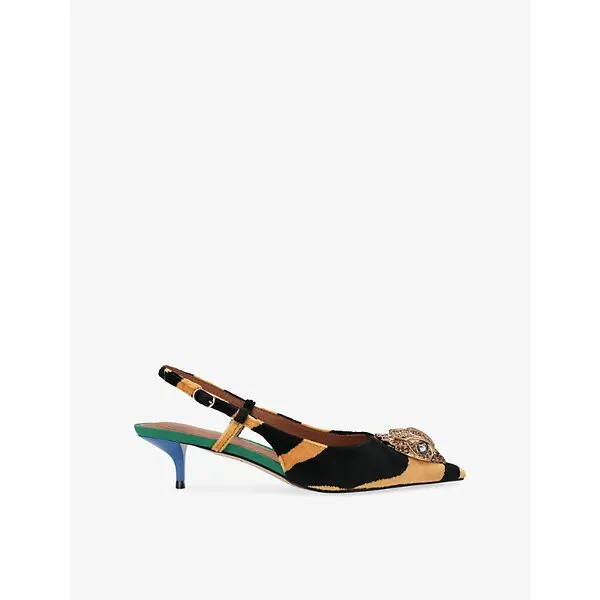 Kurt Geiger Large Eagle 40 Velvet Sling-back Courts - Orange