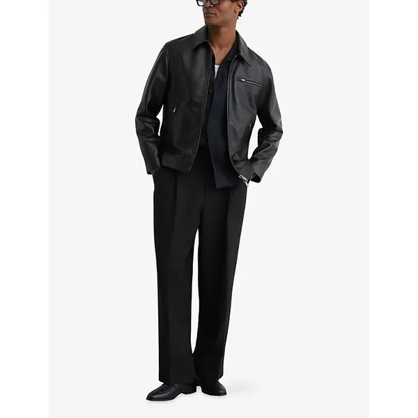 REISS Strader Zip-through Leather Jacket