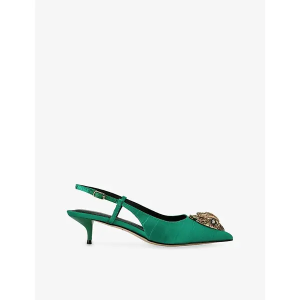 Kurt Geiger Belsize 40 Satin Heeled Slingback Courts - Green
