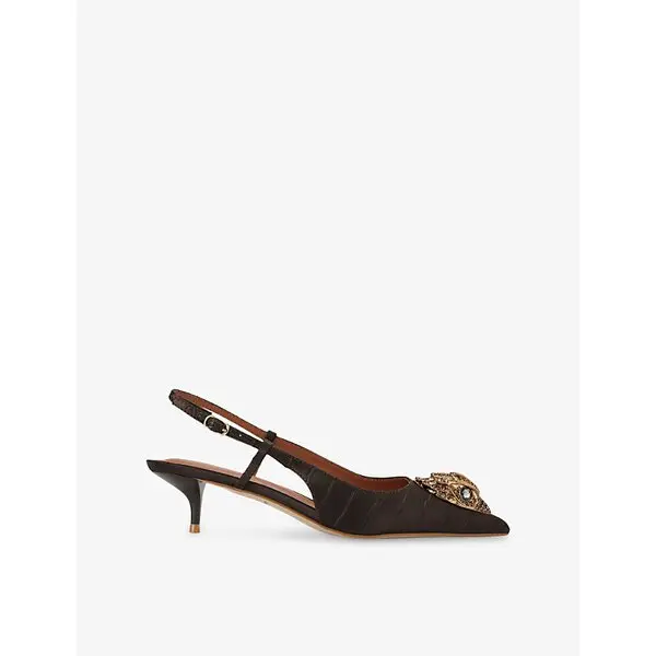 Kurt Geiger Belsize 40 Satin Heeled Slingback Courts - Dark Brown