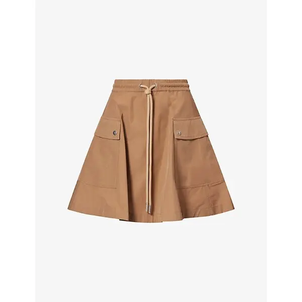 Moncler Flap-pocket Logo-patch Woven Mini Skirt - Open Brown
