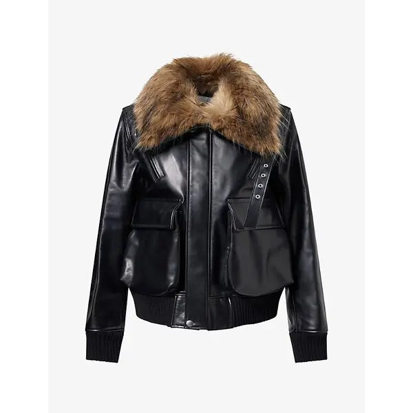 Sacai Spread-collar Flap-pocket Leather Jacket
