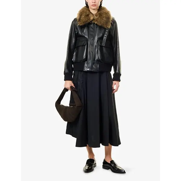 Sacai Spread-collar Flap-pocket Leather Jacket