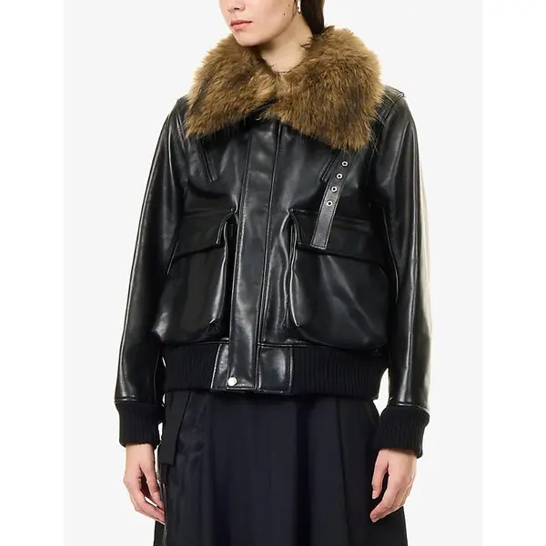 Sacai Spread-collar Flap-pocket Leather Jacket