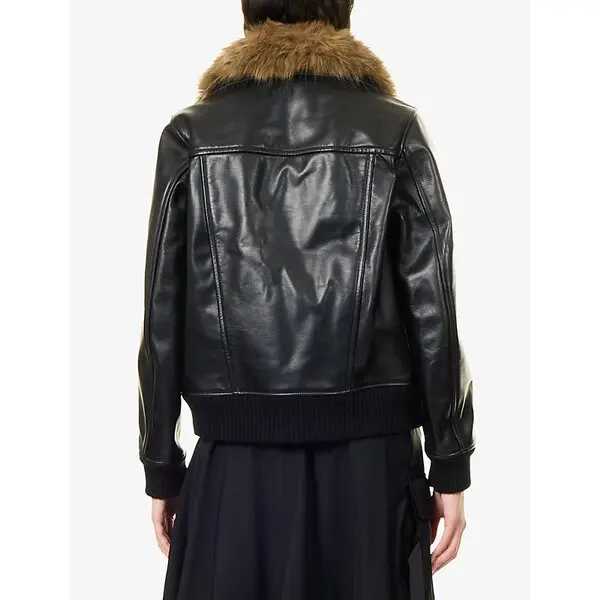 Sacai Spread-collar Flap-pocket Leather Jacket