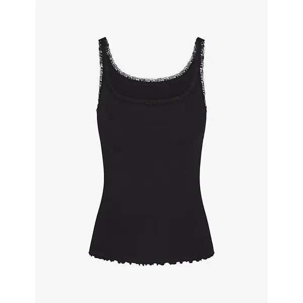 SKIMS Logo Pointelle Cotton-jersey Cami Top - Onyx