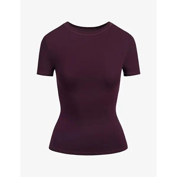 SKIMS Short-sleeve Cotton-jersey T-shirt - Currant