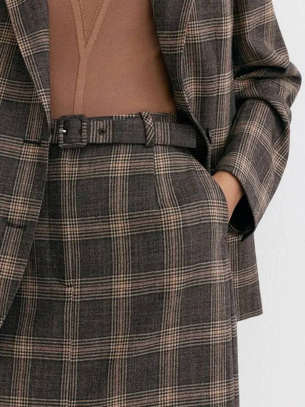 REISS Sandor Wool Check Pencil Midi Skirt