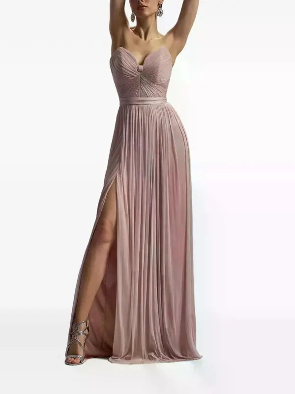 CRISTALLINI Pandora Ruched Strapless Maxi Dress - Pink