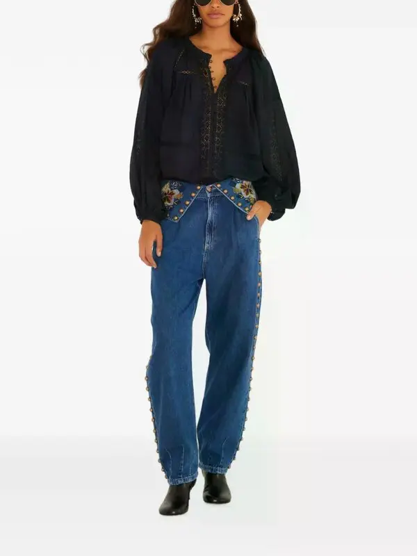Farm Rio Stud-embellished Floral-embroidered Jeans - Blue