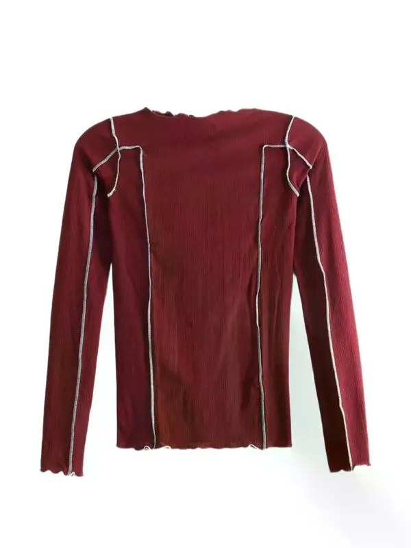 BASERANGE Ribbed Contrast-stitch Long-sleeve Top