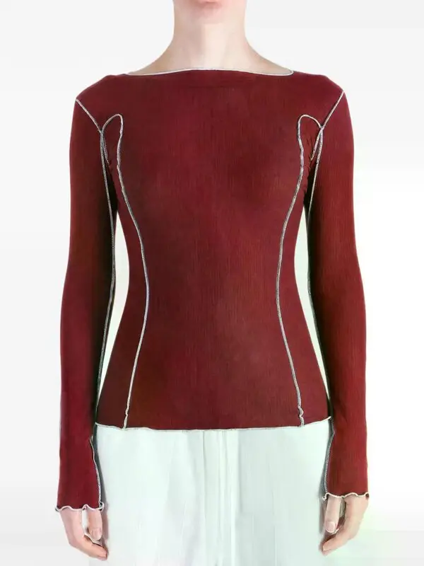 BASERANGE Ribbed Contrast-stitch Long-sleeve Top