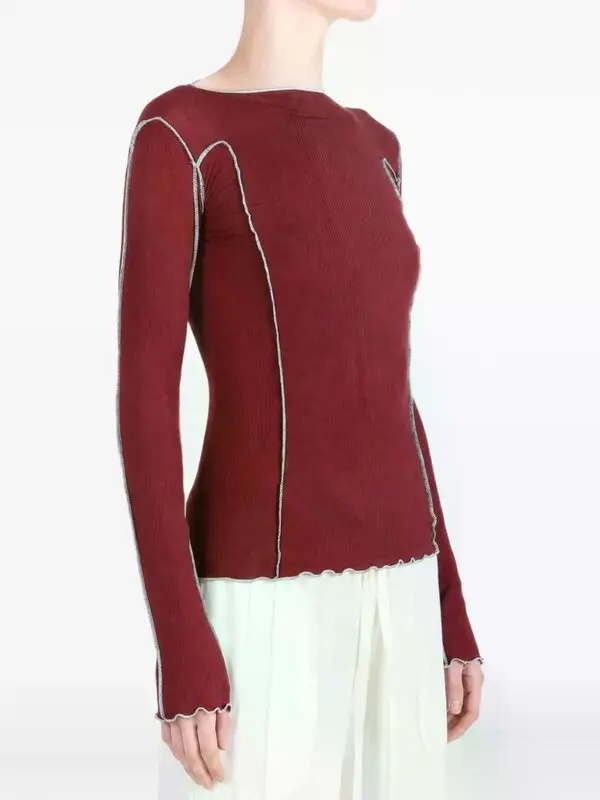 BASERANGE Ribbed Contrast-stitch Long-sleeve Top