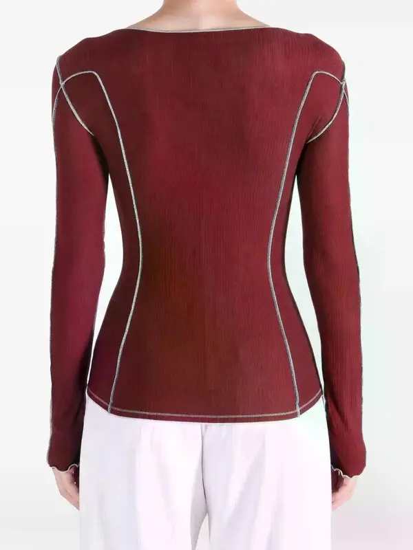 BASERANGE Ribbed Contrast-stitch Long-sleeve Top