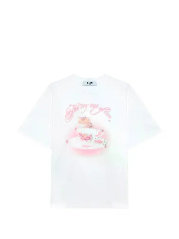 MSGM Rhinestone-embellished Graphic-print T-shirt - White