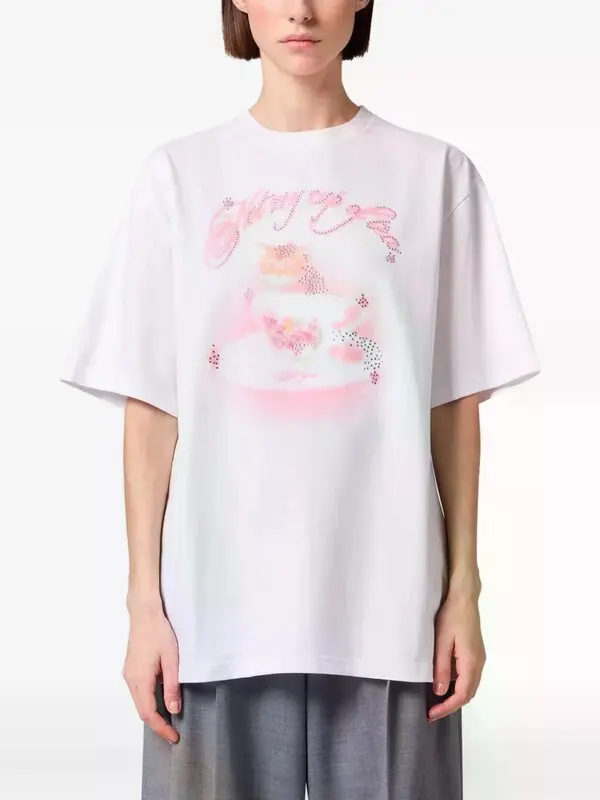 MSGM Rhinestone Embellished Graphic T-shirt