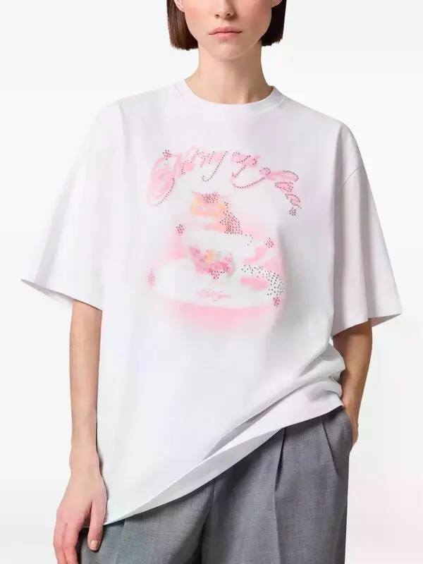 MSGM Rhinestone Embellished Graphic T-shirt