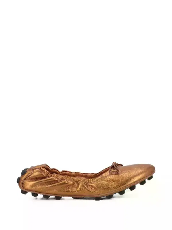 TOD'S Gommino Metallic-effect Leather Ballet Flats - Brown