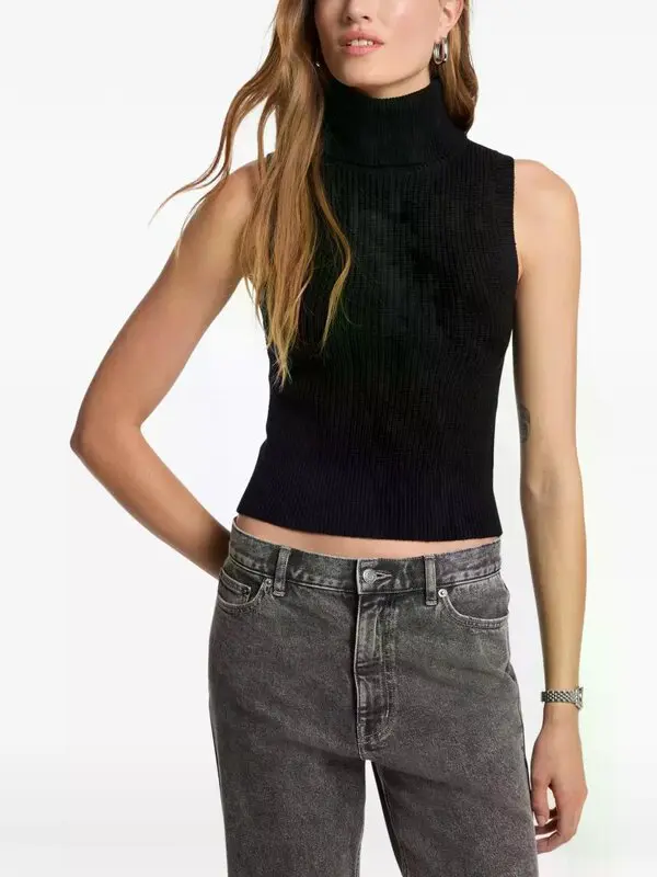 Michael Kors Ribbed Roll-neck Sleeveless Top - Black