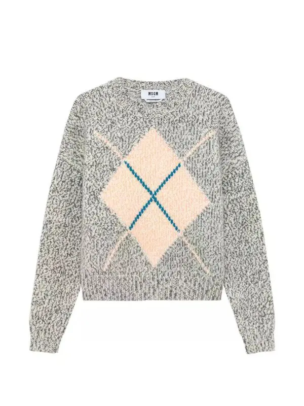 MSGM Argyle-pattern Marl-knit Sweater - Grey