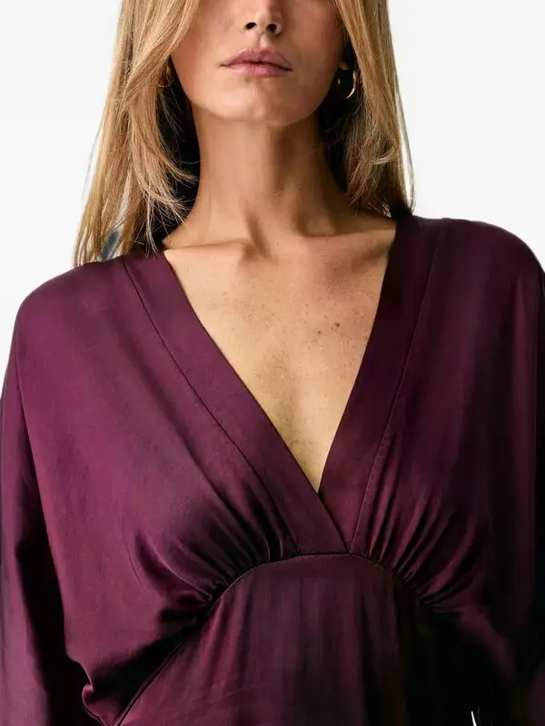 FRACOMINA V-neck Gathered Satin Midi Dress