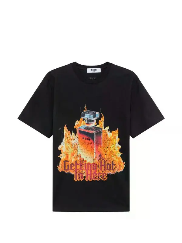 MSGM Graphic-print Logo-embroidered T-shirt - Black