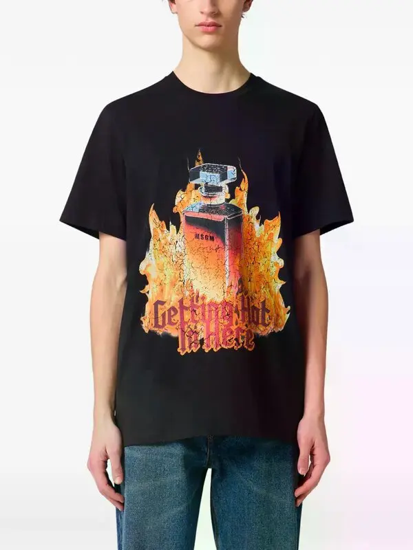 MSGM Graphic-print Logo-embroidered T-shirt