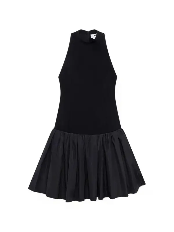 MSGM Halterneck Pleated Midi Dress - Black