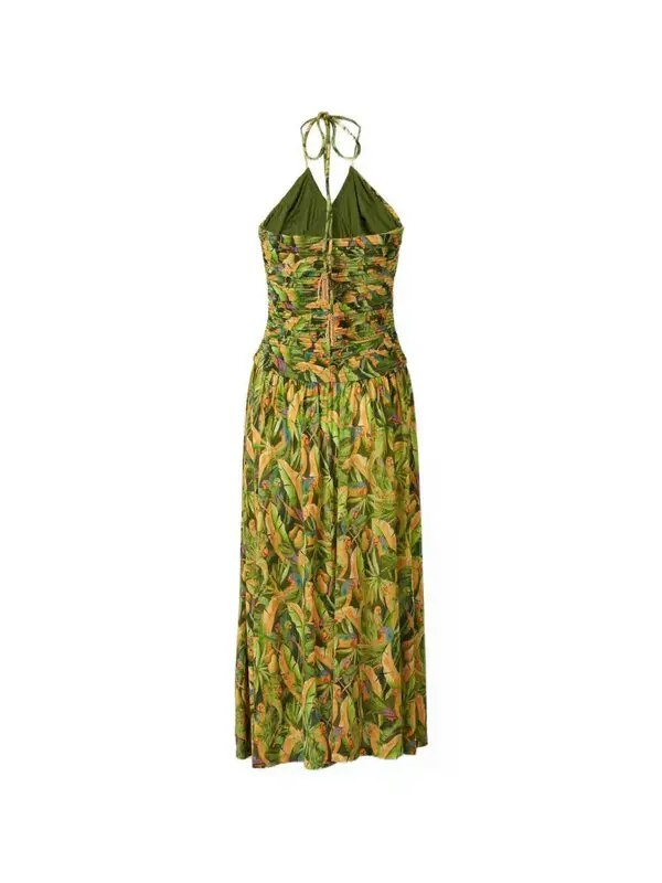 Farm Rio Ruched Parrot-print Midi Dress