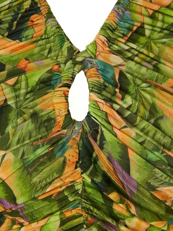 Farm Rio Ruched Parrot-print Midi Dress