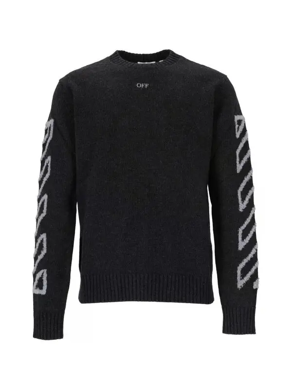 Off-White Diagonal Arrow Fuzzy Crewneck Sweater - Grey