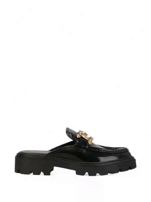 TOD'S Chain-link Leather Mules - Black