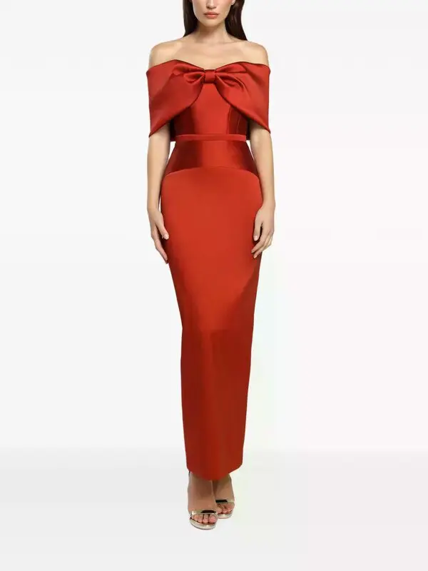 CRISTALLINI Syra Off-shoulder Maxi Dress - Red