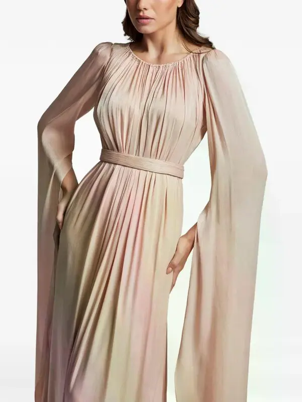CRISTALLINI Pleated Cape-sleeve Maxi Dress - Neutrals