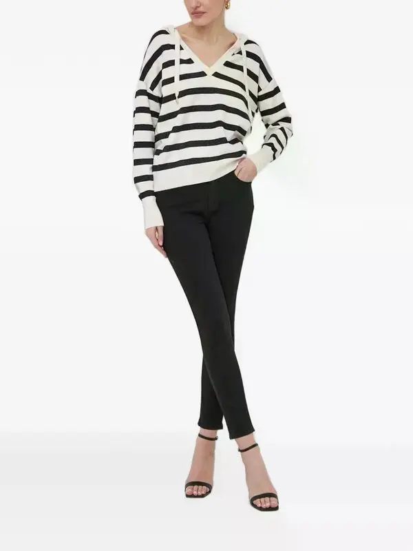 MORGAN Striped V-neck Hooded Long Sleeve Sweater