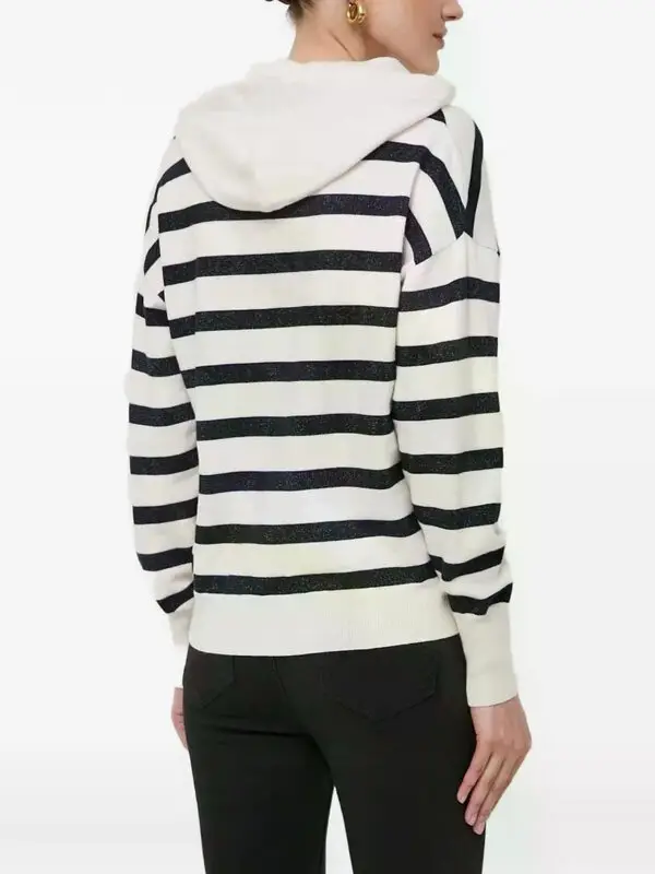 MORGAN Striped V-neck Hooded Long Sleeve Sweater