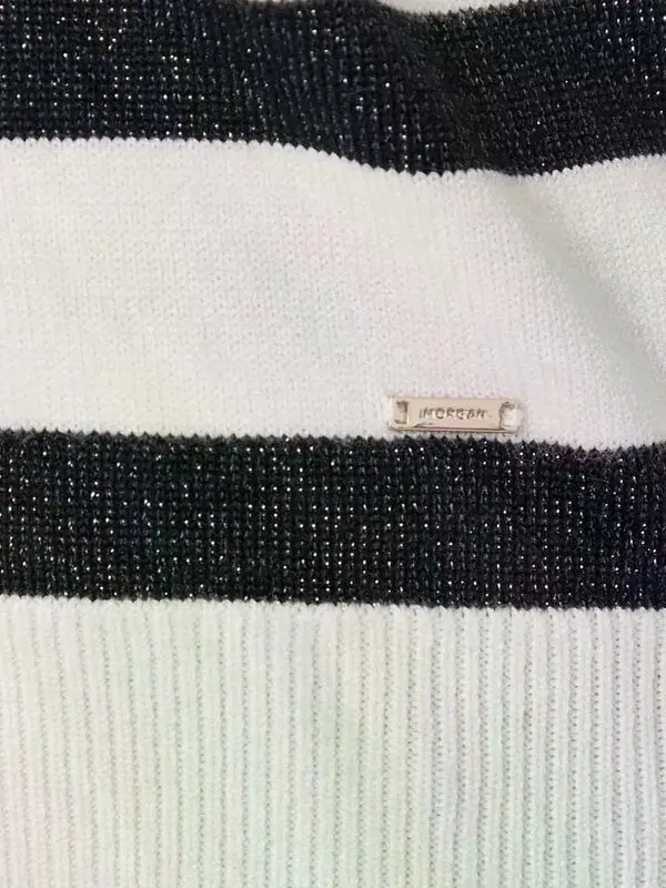 MORGAN Striped V-neck Hooded Long Sleeve Sweater