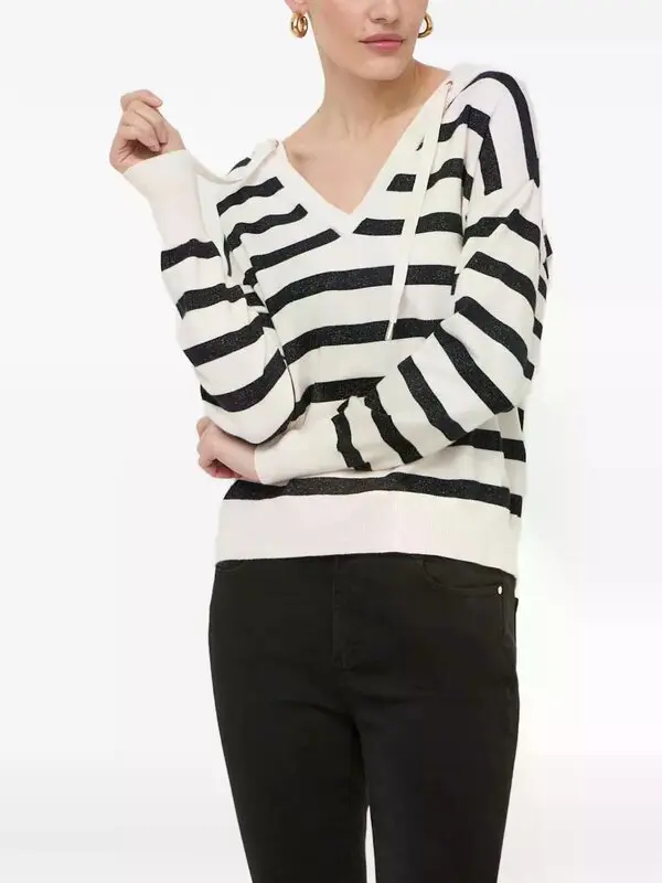 MORGAN Striped Hooded V-neck Sweater - White