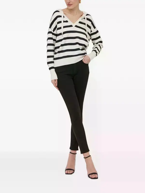 MORGAN Striped Hooded V-neck Sweater