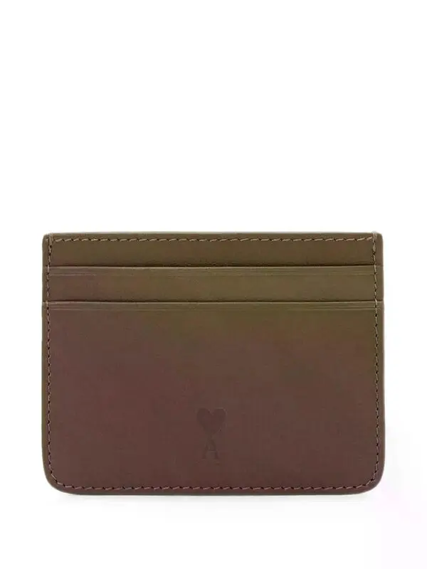 AMI Paris Cowhide Leather Card Holder With De Coeur - Brown