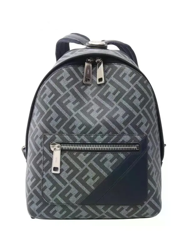 Fendi 2010-2026 Small Zucca Coated Canvas Chiodo Diagonal Backpack - Grey