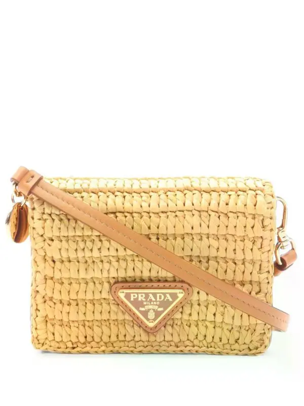 Prada 2020s Triangle-logo Raffia Mini Bag - Neutrals