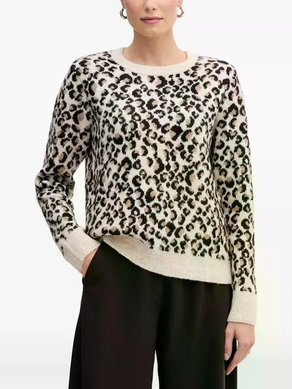 MORGAN Crew Neck Leopard Print Knit Sweater