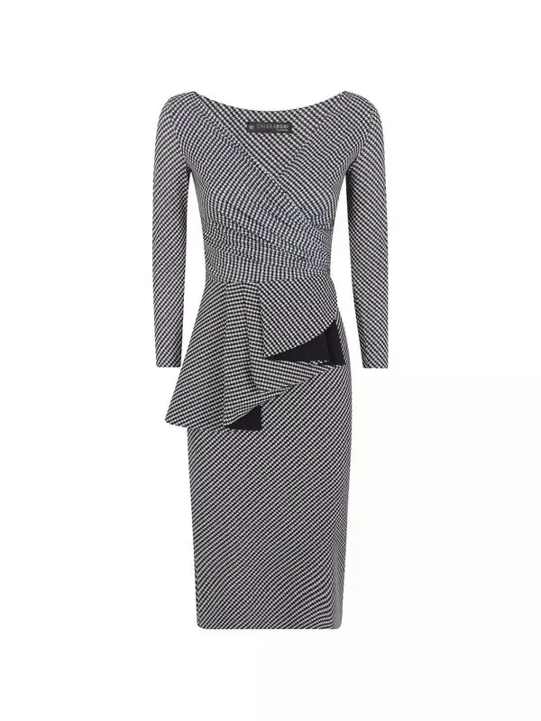 Chiara Boni La Petite Robe Houndstooth Peplum Midi Dress