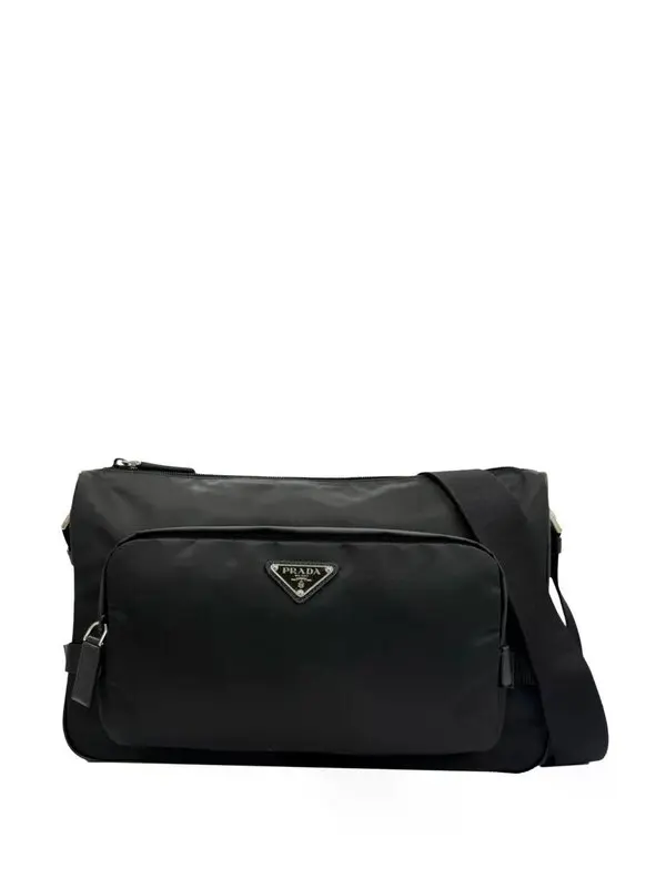 Prada 2013-2026 Large Saffiano Trimmed Re Nylon Crossbody Bag - Black