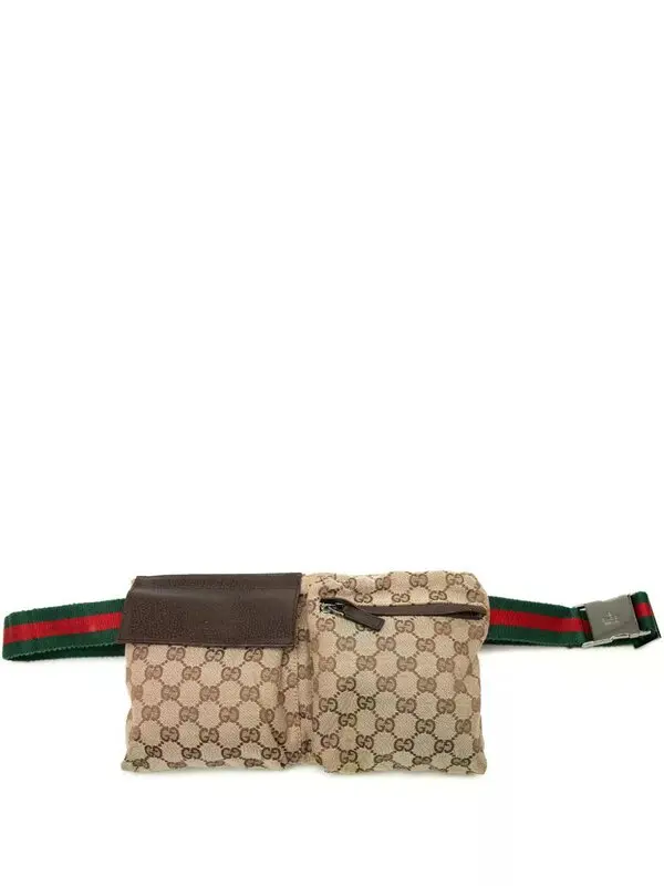 Gucci Gg Canvas Web Double Pocket Belt Bag - Neutrals