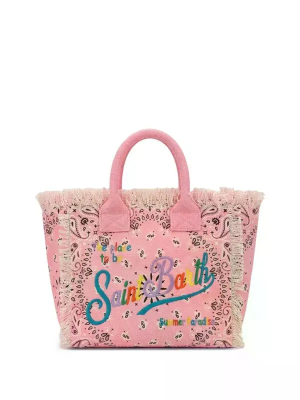 MC2 SAINT BARTH Colette Bandana-print Frayed Beach Bag - Pink